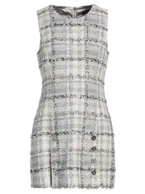 Dolce & Gabbana Checked Metallic Tweed Sleeveless Crewneck Mini Dress - Gray
