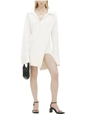 COURREGES Lapel Long-sleeved Dress - White