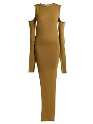 Rick Owens Long Sleeve Cold Shoulder Knit Maxi Dress - Brown
