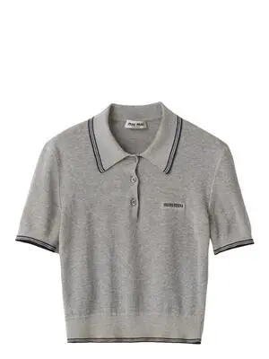 MIU MIU Miu Miu Cotton Jersey Polo Shirt With Ribbed Trim