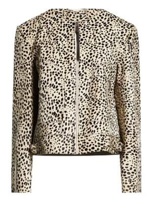 MAXCO. MAX&Co. Animal Print Calf Hair Biker Jacket