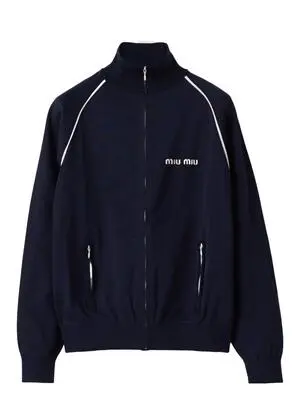 Miu Miu Embroidered Logo Zip Cardigan - Blue
