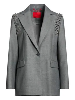 Max & Co. Single-breasted Blazer With Embellished Shoulders - Gray