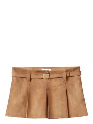 Miu Miu Miu Miu Pleated Suede Skirt Maple Leaf Palm