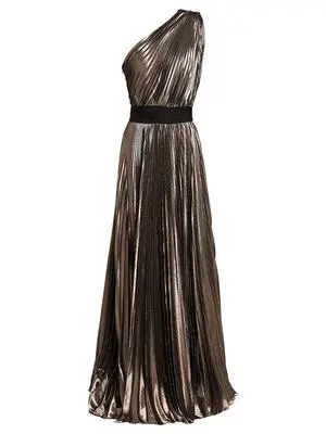 Max Mara One-shoulder Metallic Pleated Gown - Black