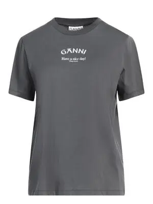 GANNI Ganni Printed Short-Sleeve T-shirt Gray