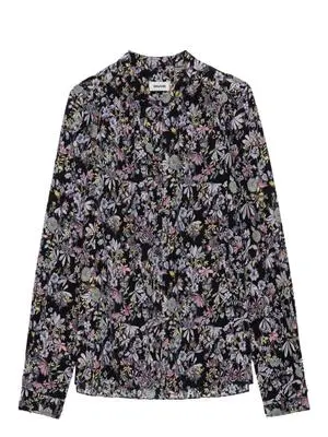 Zadig&Voltaire Floral Print Long Sleeve V-neck Shirt - Black