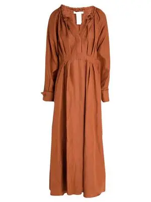 Max Mara Long Sleeve Ruffled V-neck Dress - Brown
