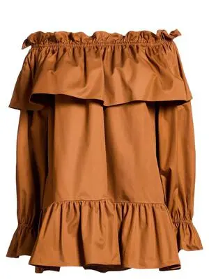 Saint Laurent Saint Laurent Off-the-Shoulder Ruffled Dress Brown