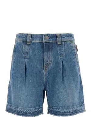 Gucci Pleated Denim Shorts With Raw Hem - Blue
