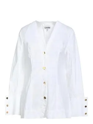 GANNI Ganni Solid Long Sleeve V-Neck Shirt