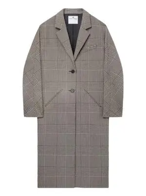 COURREGES Courreges Cocoon V-Neck Checked Coat Gray