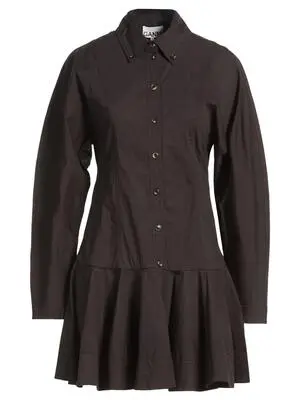 GANNI Solid Color Shirt Dress With Long Sleeves And Button Detail - Black