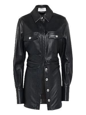 Sportmax Solid Leather Overcoat - Black