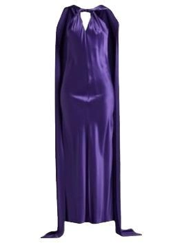 Max Mara Sleeveless Satin Evening Gown With Cape Effect - Blue
