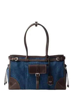 Prada Bonnie Large Denim And Leather Handbag - Blue/coffee
