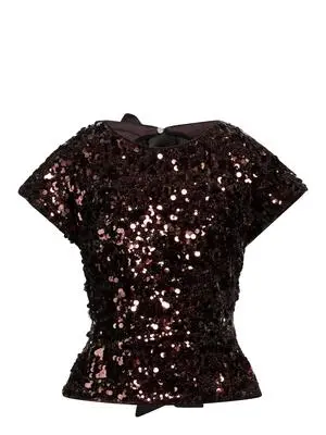 GANNI Sequin Top With Bow Detail - Black