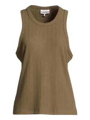 GANNI Ribbed Sleeveless T-shirt - Brown