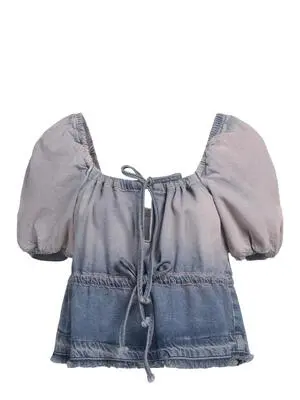 GANNI Ganni Square Neck Denim Top With Tassels