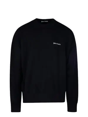 Palm Angels Logo Detailed Crewneck Sweatshirt - Black