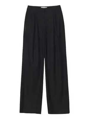 DUNST Pleated Straight-leg Trousers - Black