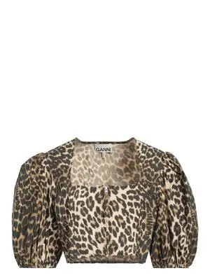 GANNI Leopard Print Square Neck Short Sleeve Top
