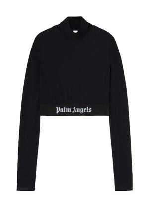Palm Angels Logo Underband Long Sleeve Cropped Top - Black