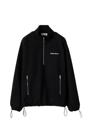 Miu Miu Oversized Cotton Fleece Sweatshirt With Embroidered Logo - Black