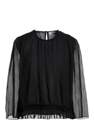 GANNI Ganni Chiffon Top With Three-Quarter Sleeves Black