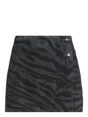 GANNI Zebra-striped Denim Wrap Skirt - Black
