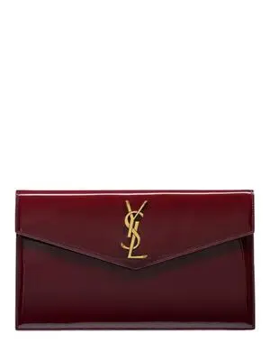 Saint Laurent Uptown Pouch In Patent Leather - Deep Red Wine