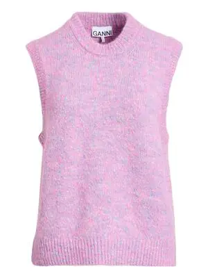 GANNI Sleeveless Crewneck Knit Tank Top - Pink