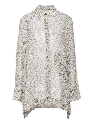 GANNI Floral Long Sleeve Chiffon Shirt - White