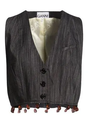 GANNI Embroidered Button-up Vest - Black