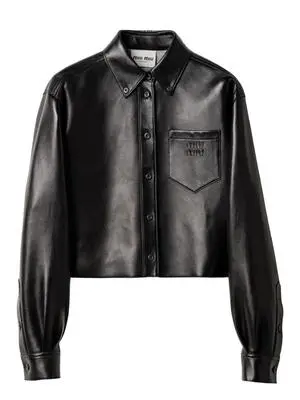 Miu Miu Plongé Nappa Leather Shirt With Embossed Logo - Black
