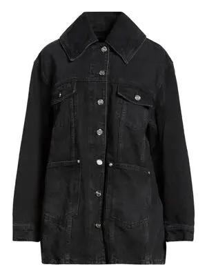GANNI Denim Trucker Jacket With Logo Detail - Black