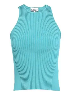 GANNI Ganni Ribbed Sleeveless Knit Top Blue