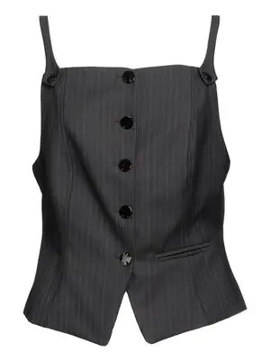 GANNI Ganni Striped Sleeveless Square Neck Top Black