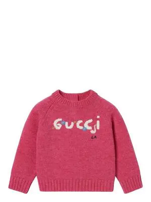 Gucci Baby Wool Sweater With Embroidery - Pink