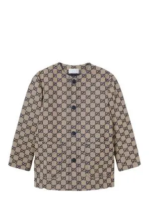 Gucci Gg-patterned Collarless Jacket - Beige/blue