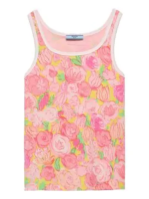 PRADA Prada Printed Ribbed Knit Cotton Tank Top
