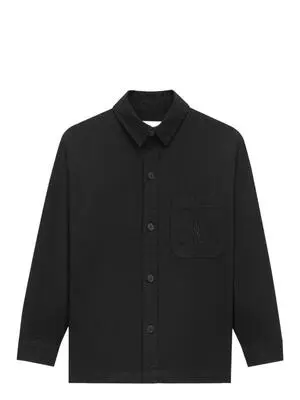 Saint Laurent Cassandre Overshirt In Cotton Linen Gabardine - Black