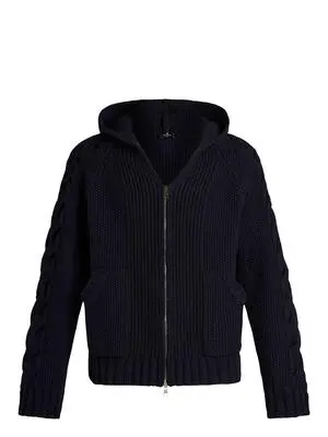 Etro Zipped Hooded Sweater With Cable Knit Sleeves - Black