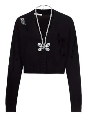 AREA Butterfly Embellished Cropped Cardigan - Black