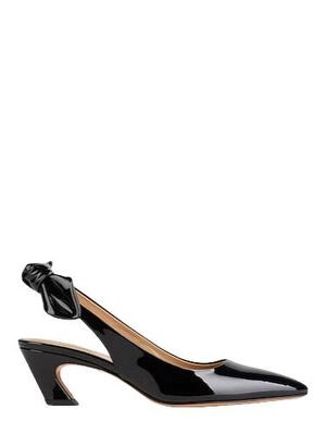 Chloé Patent Leather Pointed Toe Slingback Block Heels - Black
