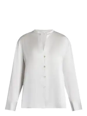 Vince Satin Band-collar Blouse - White