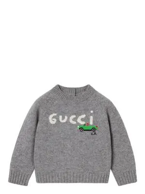 Gucci Baby Wool Sweater With Embroidery - Light Gray