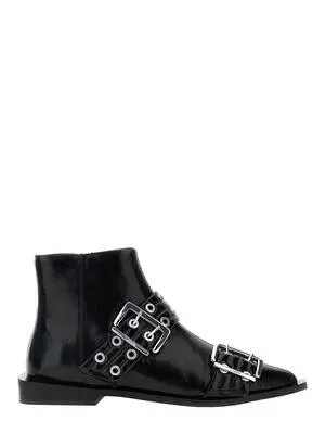 GANNI Eyelet Buckle Ankle Boots - Black