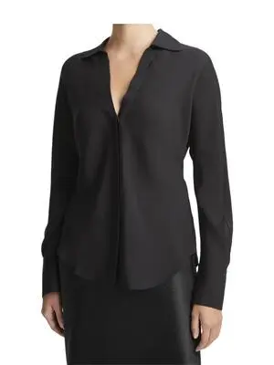 Vince Satin Bias Dolman Sleeve Buttoned Shirt - Black