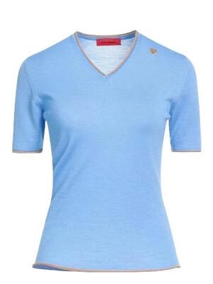 MAXCO. Max&co. Lightweight Knit Short Sleeve V-neck Sweater - Blue